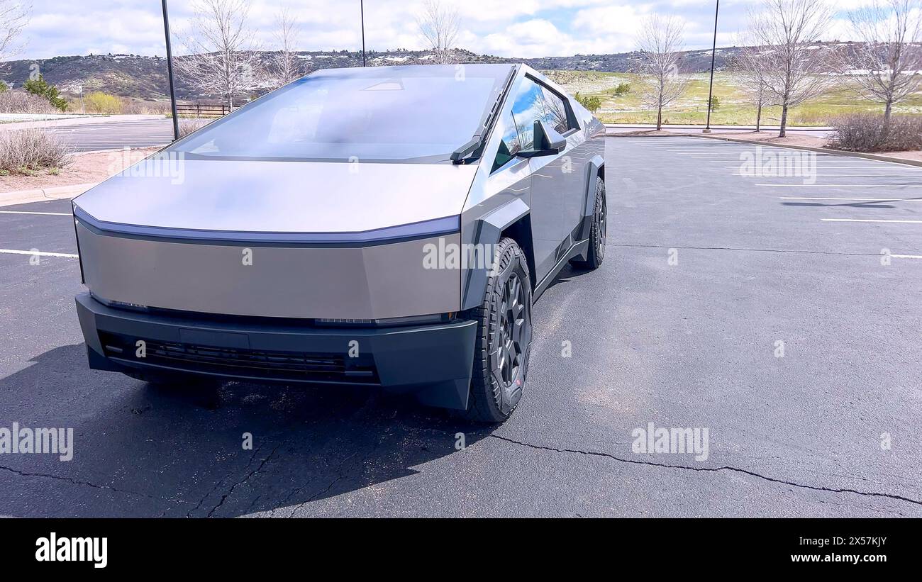 Front View of a Tesla Cybertruck in an Outdoor Parking Lot Stock Photo ...