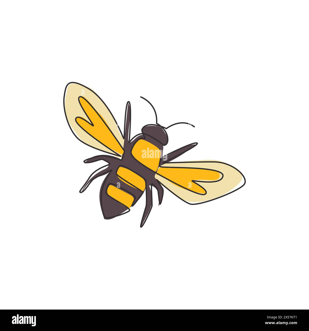 Single continuous line drawing of decorative bee for farm logo identity ...