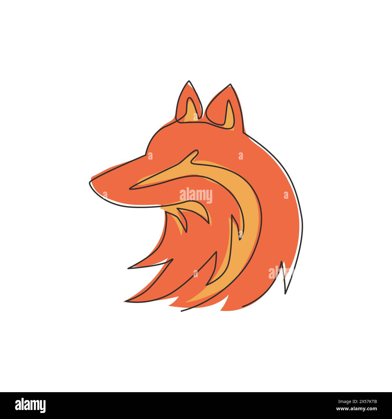 Single continuous line drawing of cute fox corporate logo identity ...