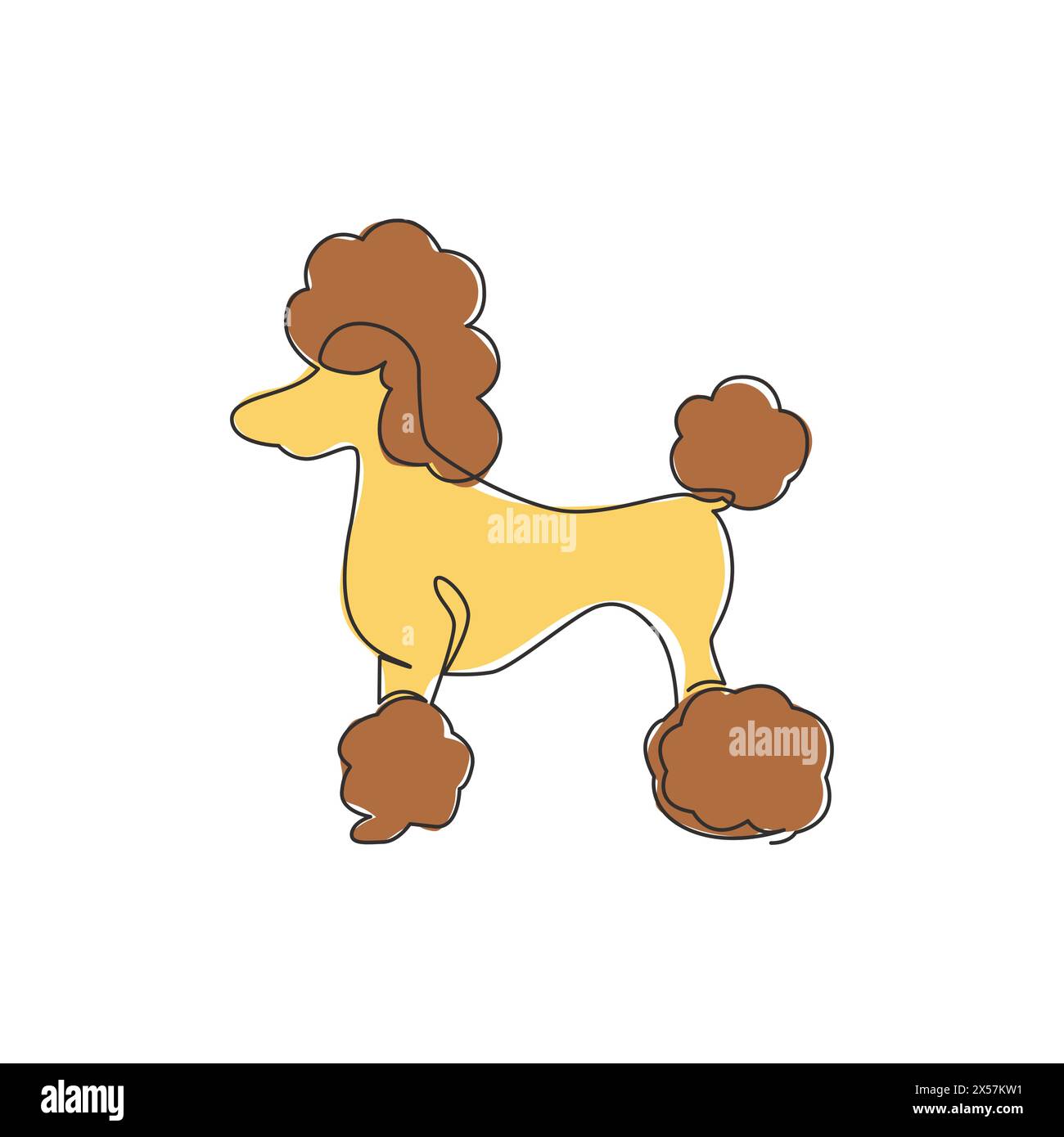One single line drawing of simple cute poodle puppy dog icon. Pet shop ...