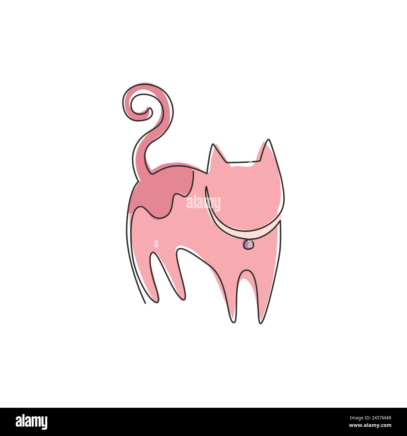 One single line drawing of simple cute cat kitten icon. Kitty pet shop ...