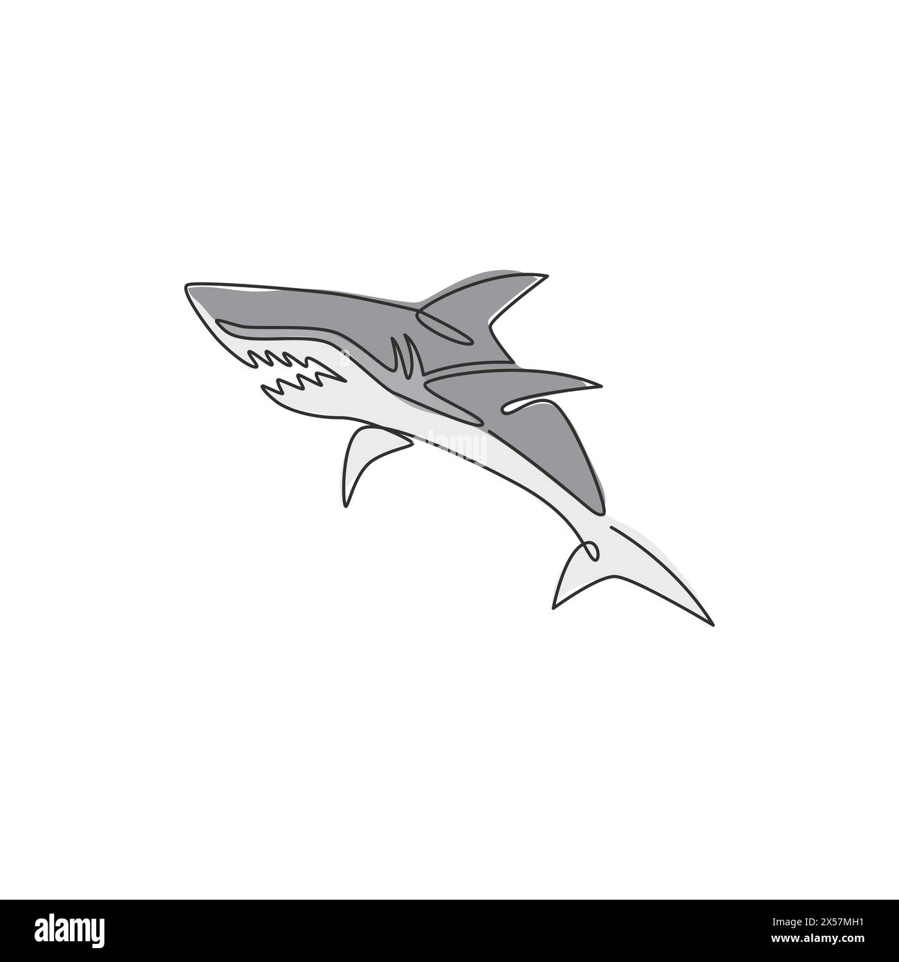 Single continuous line drawing of aggressive shark for nature adventure ...