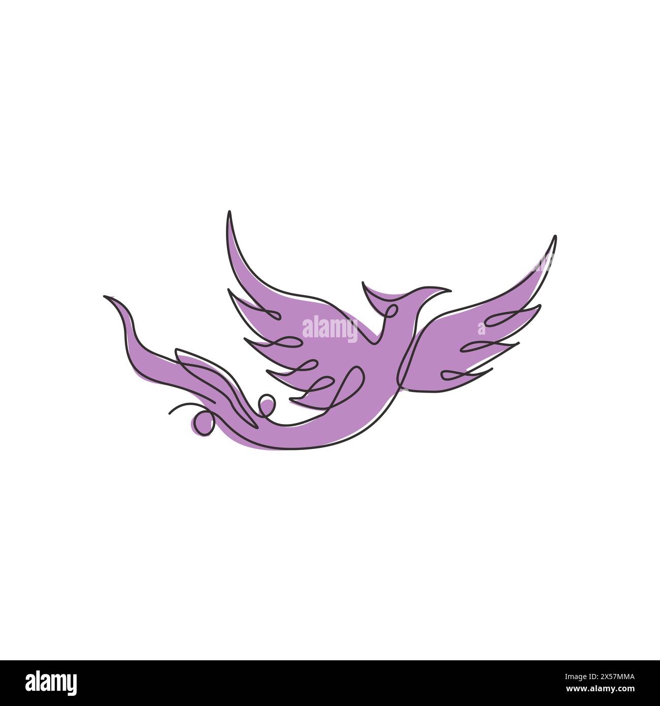 Single continuous line drawing of flame phoenix bird for corporate logo ...