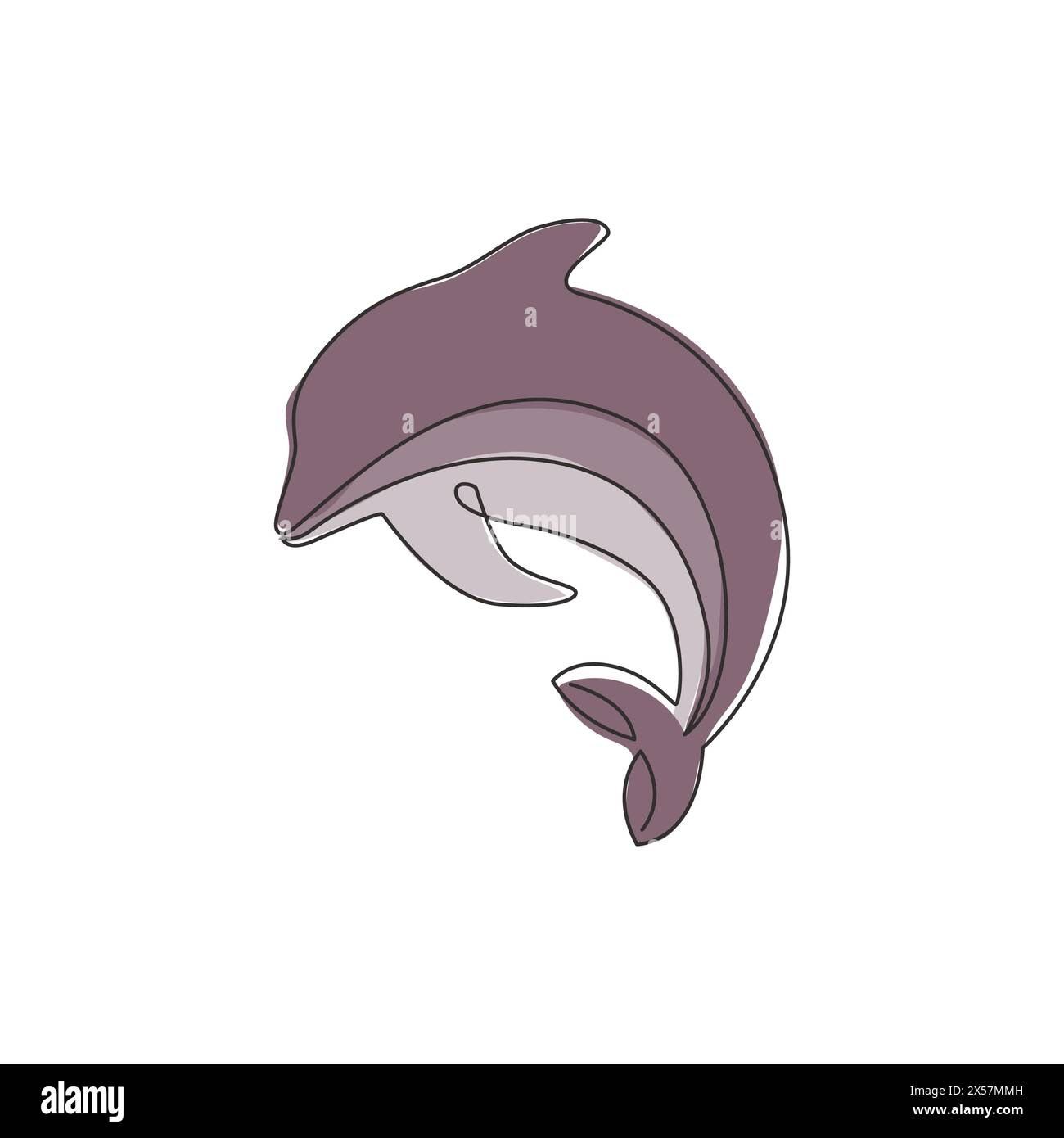 One continuous line drawing of friendly cute dolphin for fish tank ...