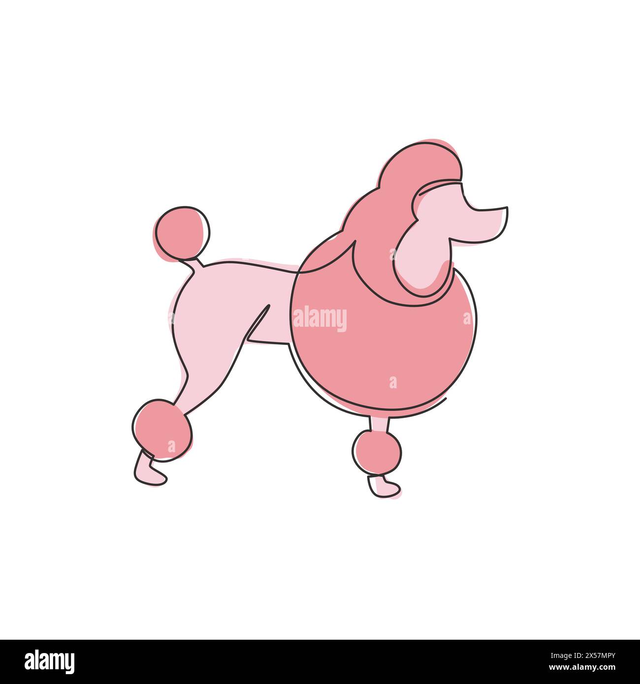 Single continuous line drawing of simple cute poodle puppy dog icon. Pet animal logo emblem ...