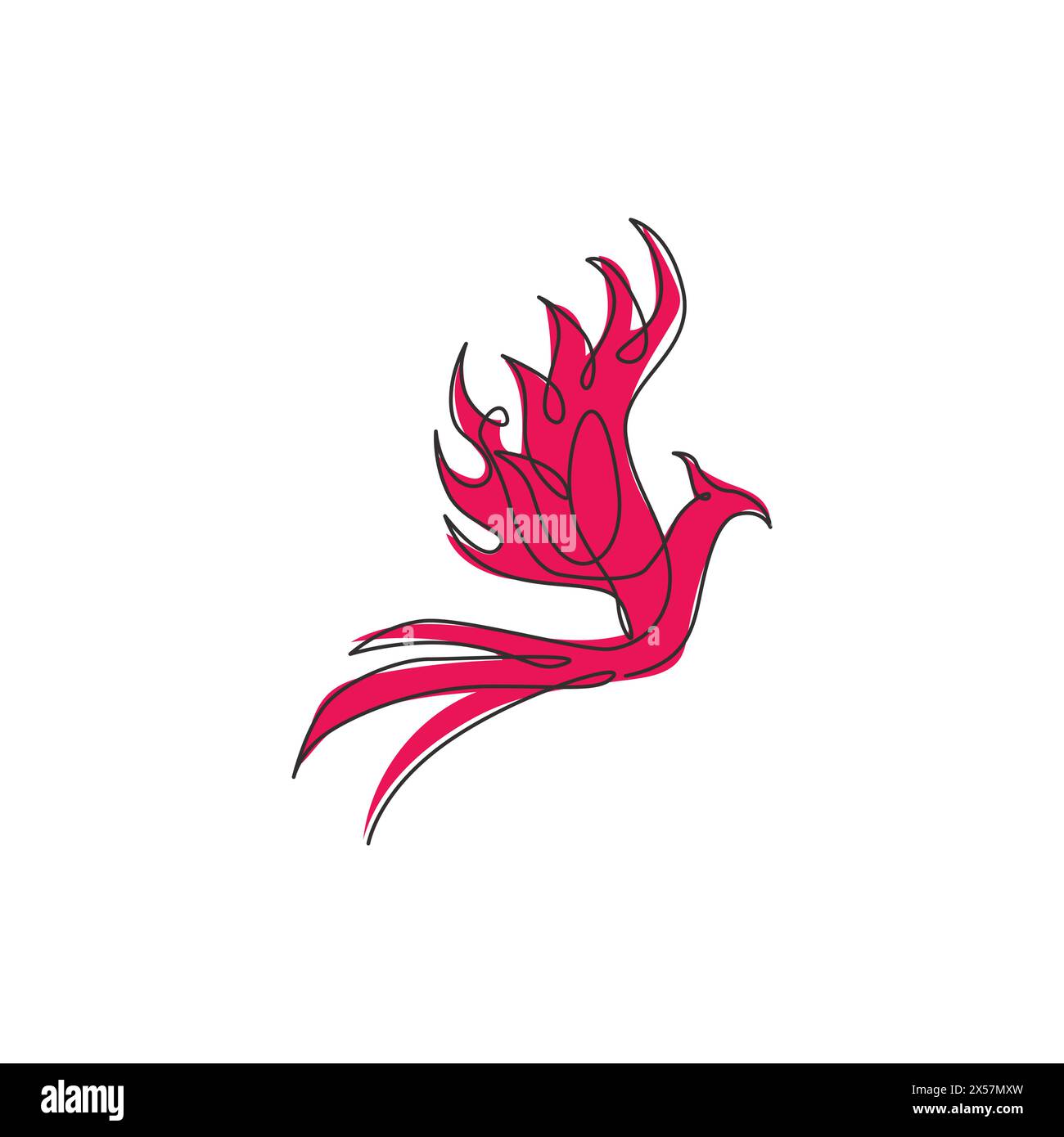 Single continuous line drawing of flame phoenix bird for corporate logo ...