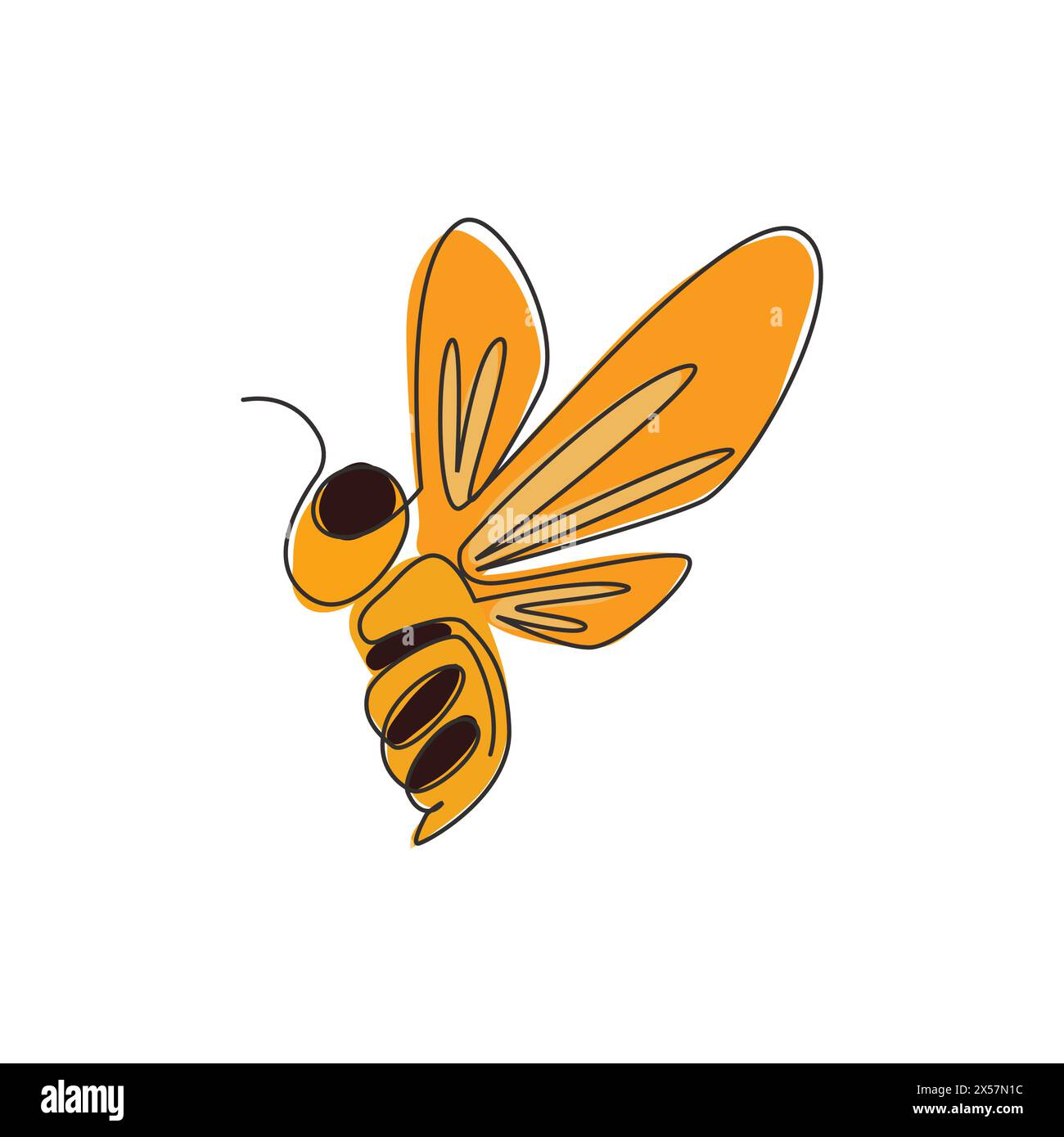 Single continuous line drawing of decorative bee for farm logo identity ...