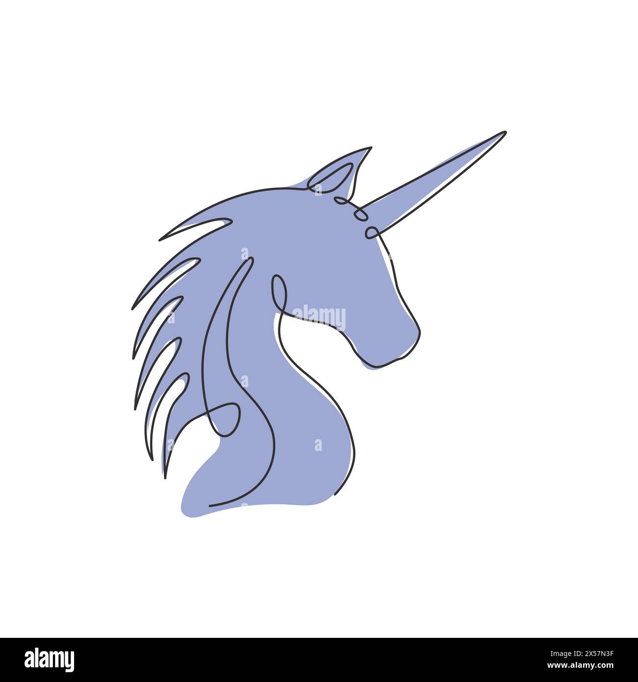Single continuous line drawing of beautiful unicorn head for corporate ...
