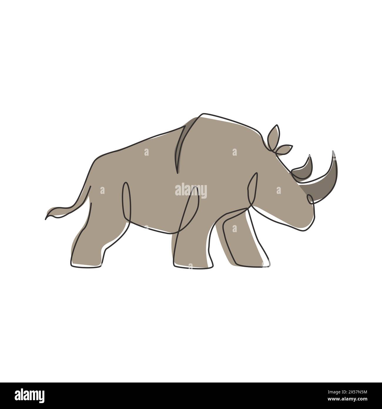 One single line drawing of strong rhinoceros for conservation national ...