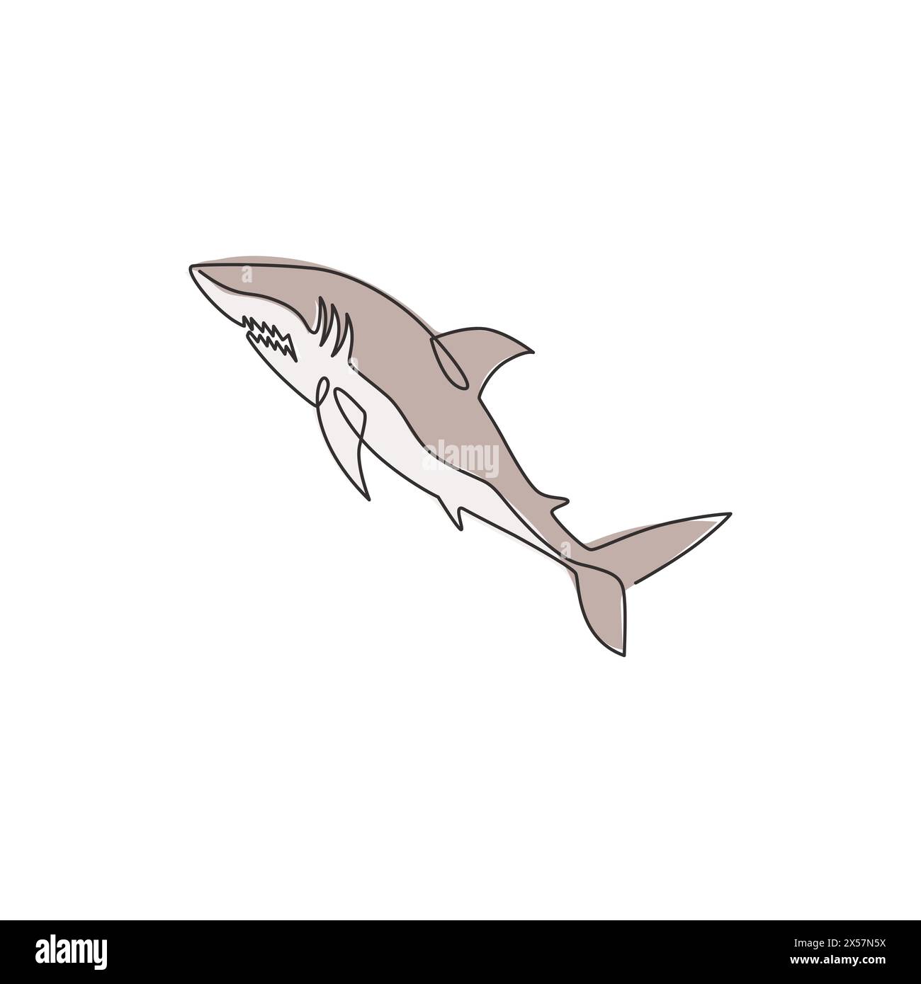 One continuous line drawing of shark sea fish predator for underwater ...