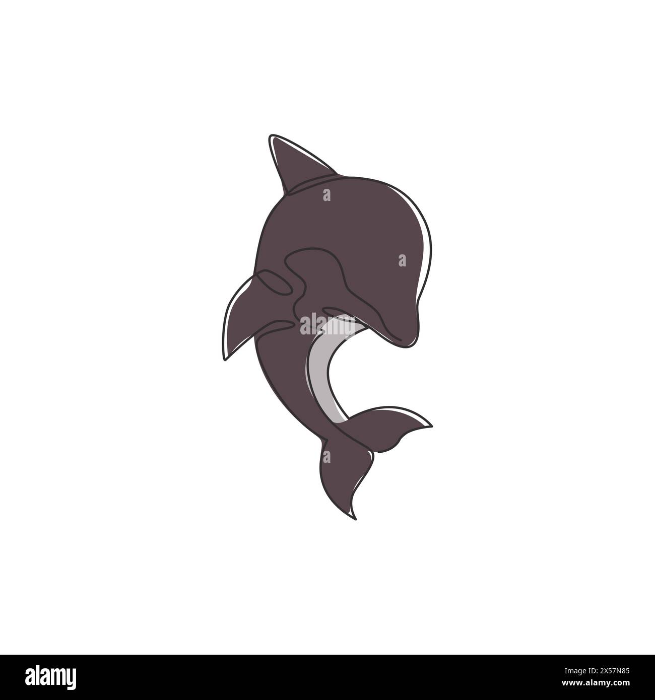 One continuous line drawing of friendly cute dolphin for fish tank ...
