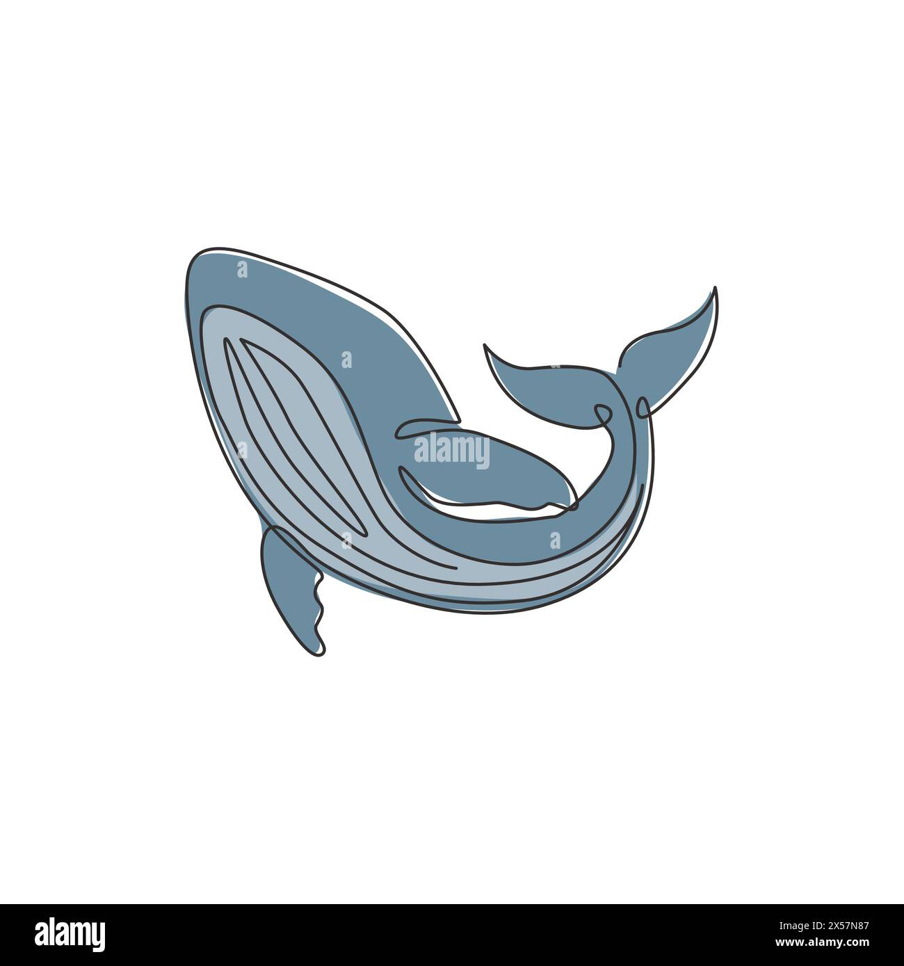 One single line drawing of big whale fish for company logo identity ...
