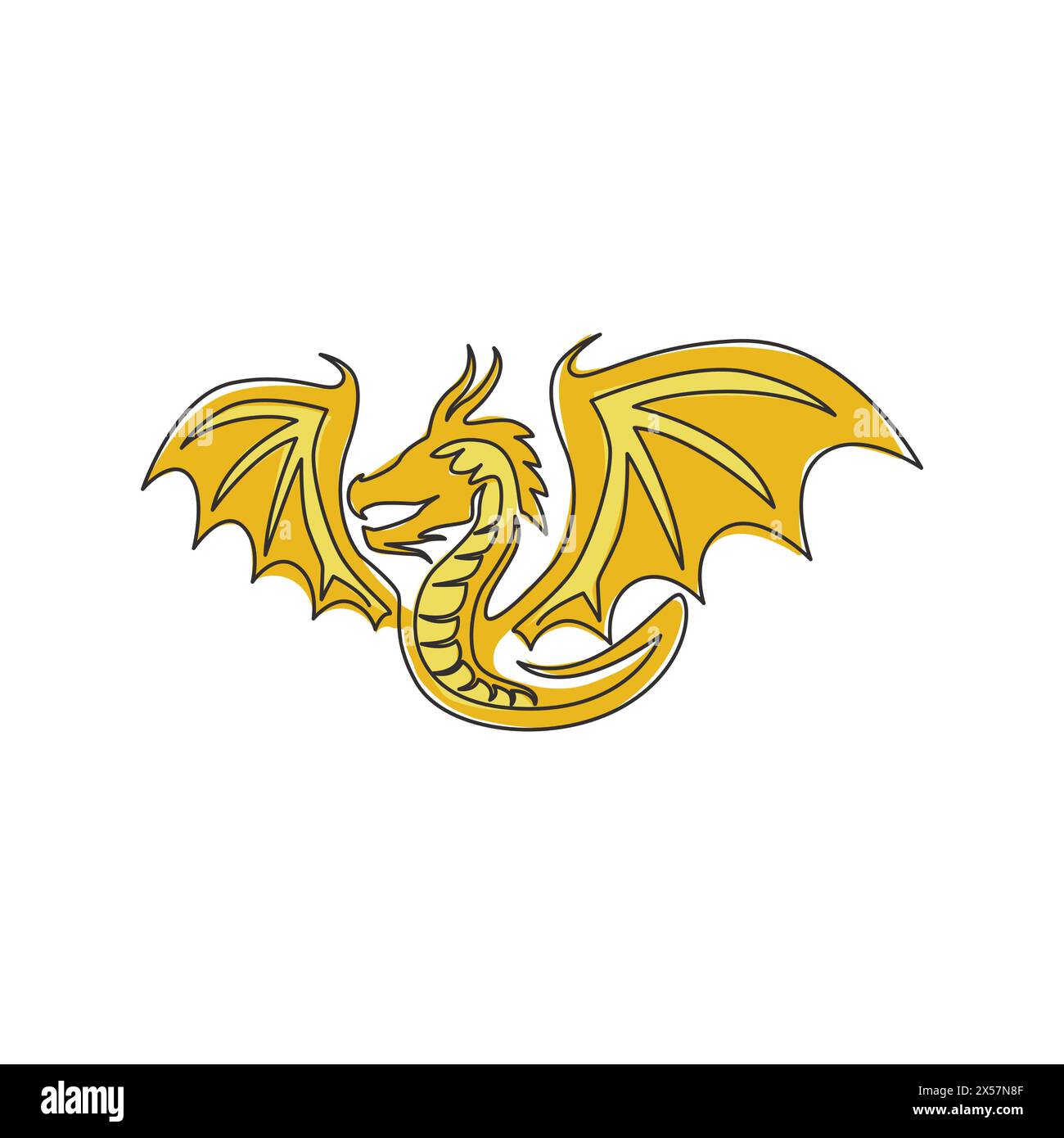 One continuous line drawing of mythological creature dragon for company ...