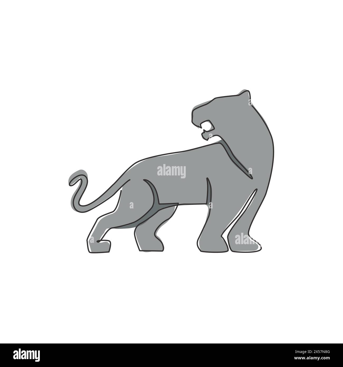 Single continuous line drawing of elegant leopard for hunter team logo ...