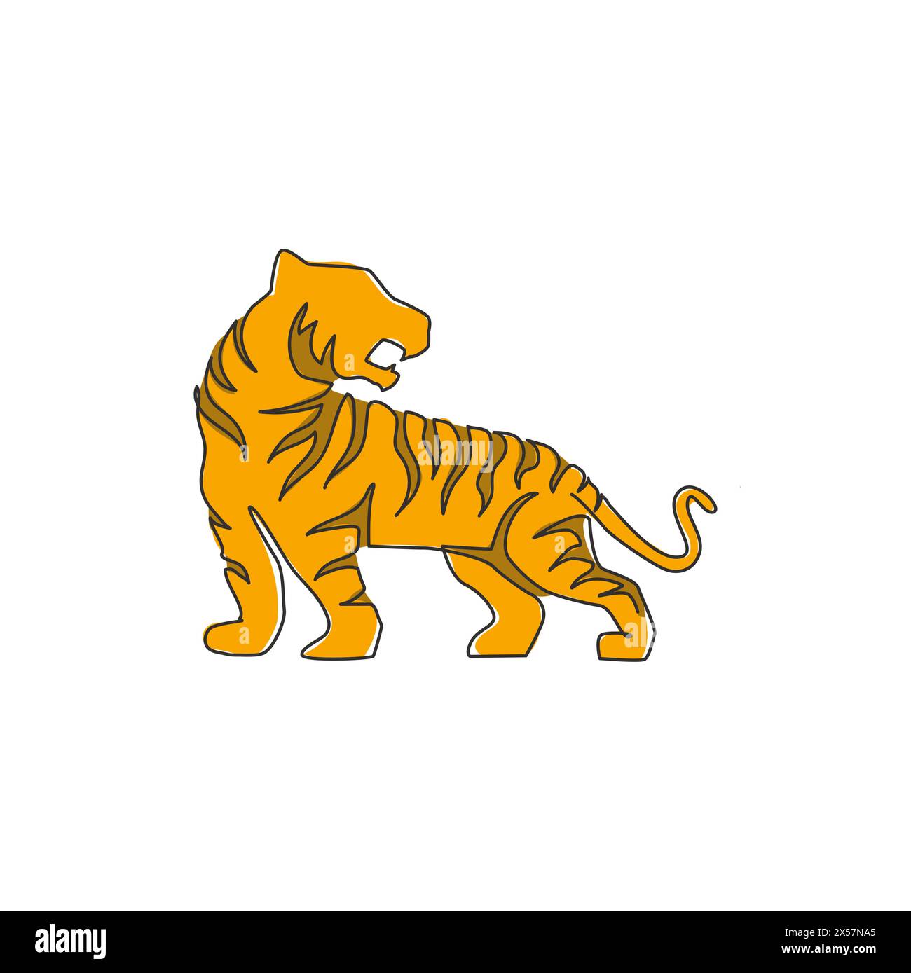 Single continuous line drawing of elegant Asian tiger for sport club ...