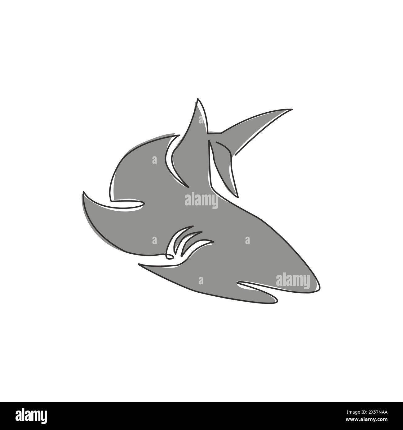 Single continuous line drawing of aggressive shark for nature adventure ...