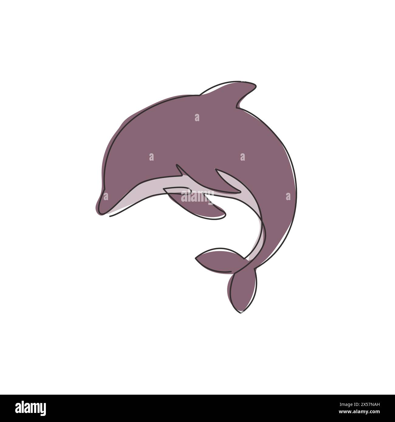Single continuous line drawing of friendly cute dolphin for underwater ...