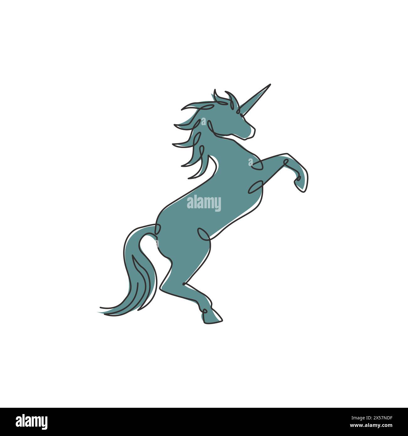One single line drawing of cute jumping unicorn with horn for creative ...