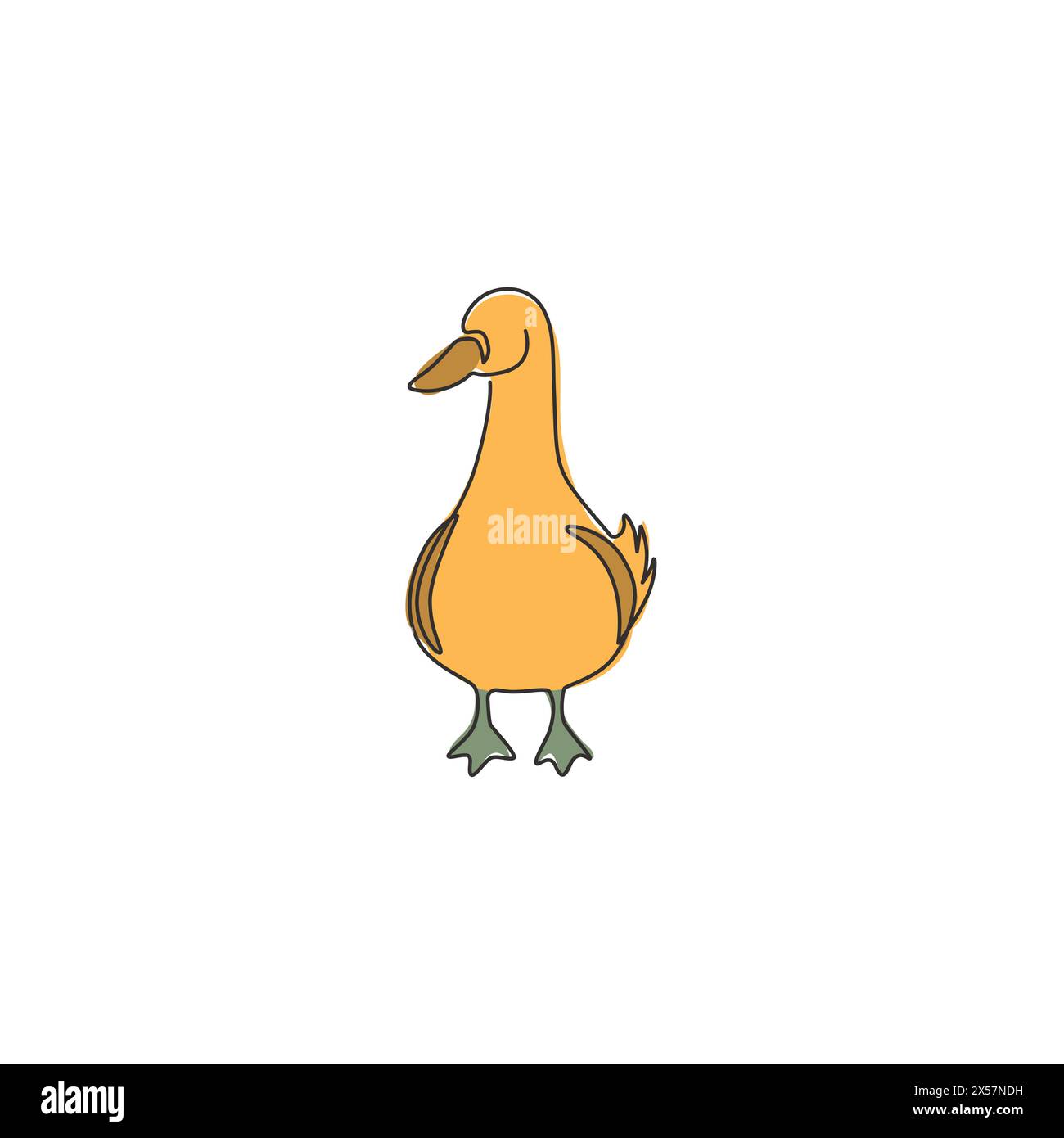 One single line drawing of cute funny white duck for company business ...