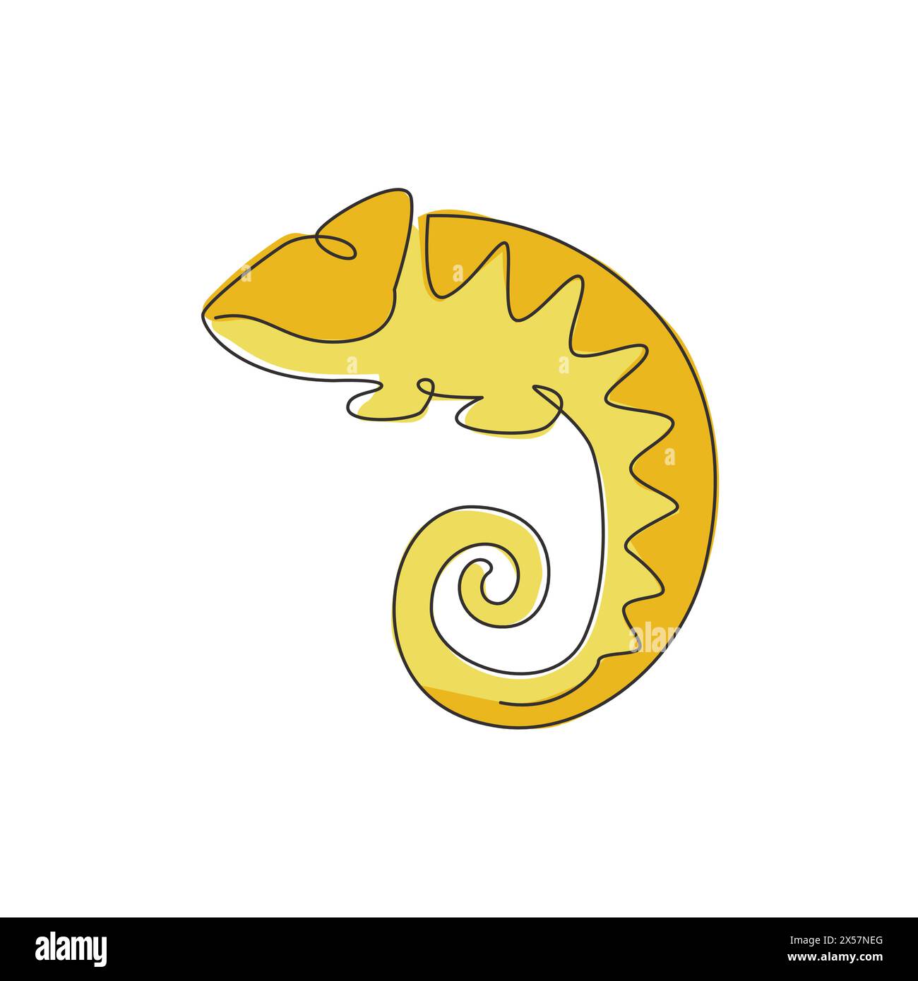 One continuous line drawing of beauty chameleon with spiral tail mascot ...