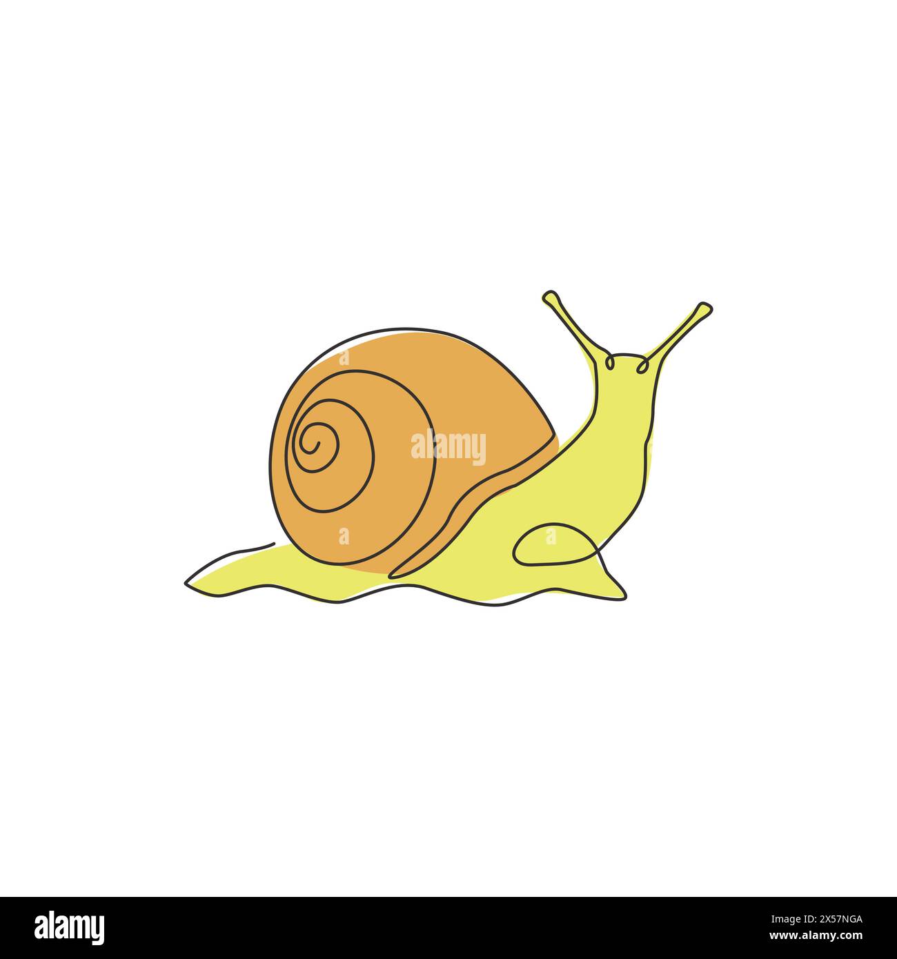 One single line drawing of exotic snail with spiral shell mascot ...
