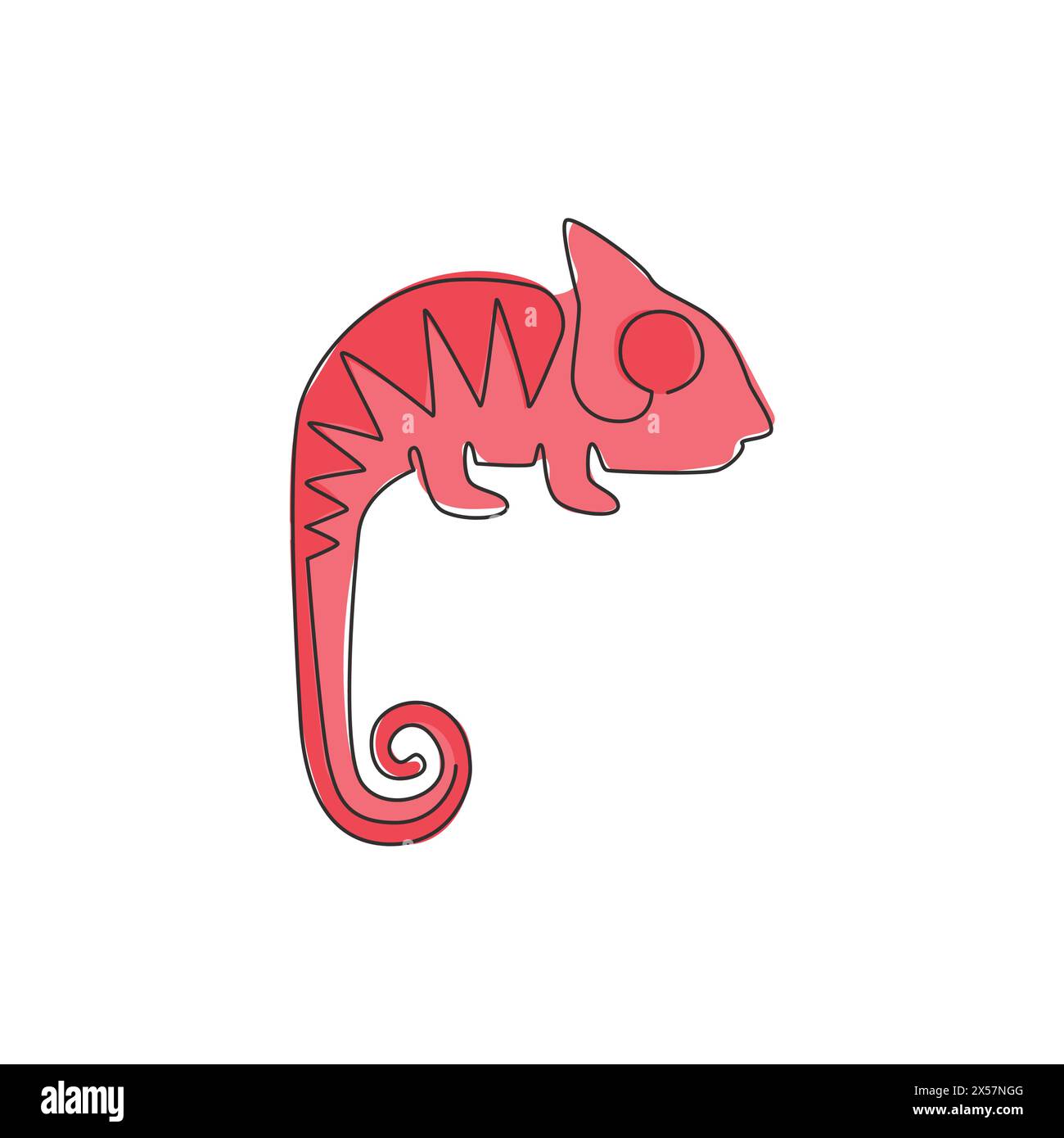 Single continuous line drawing of exotic chameleon mascot concept for ...