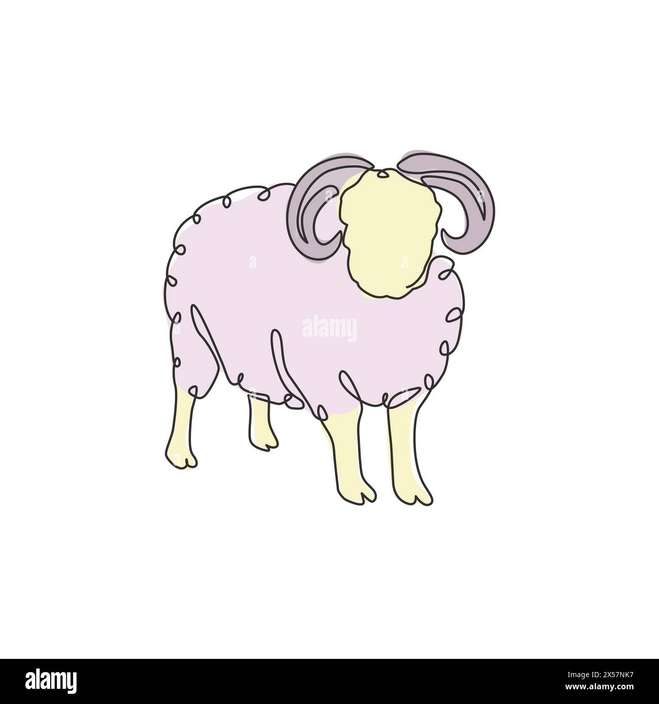 One single line drawing of cute funny sheep for stock breeding logo ...