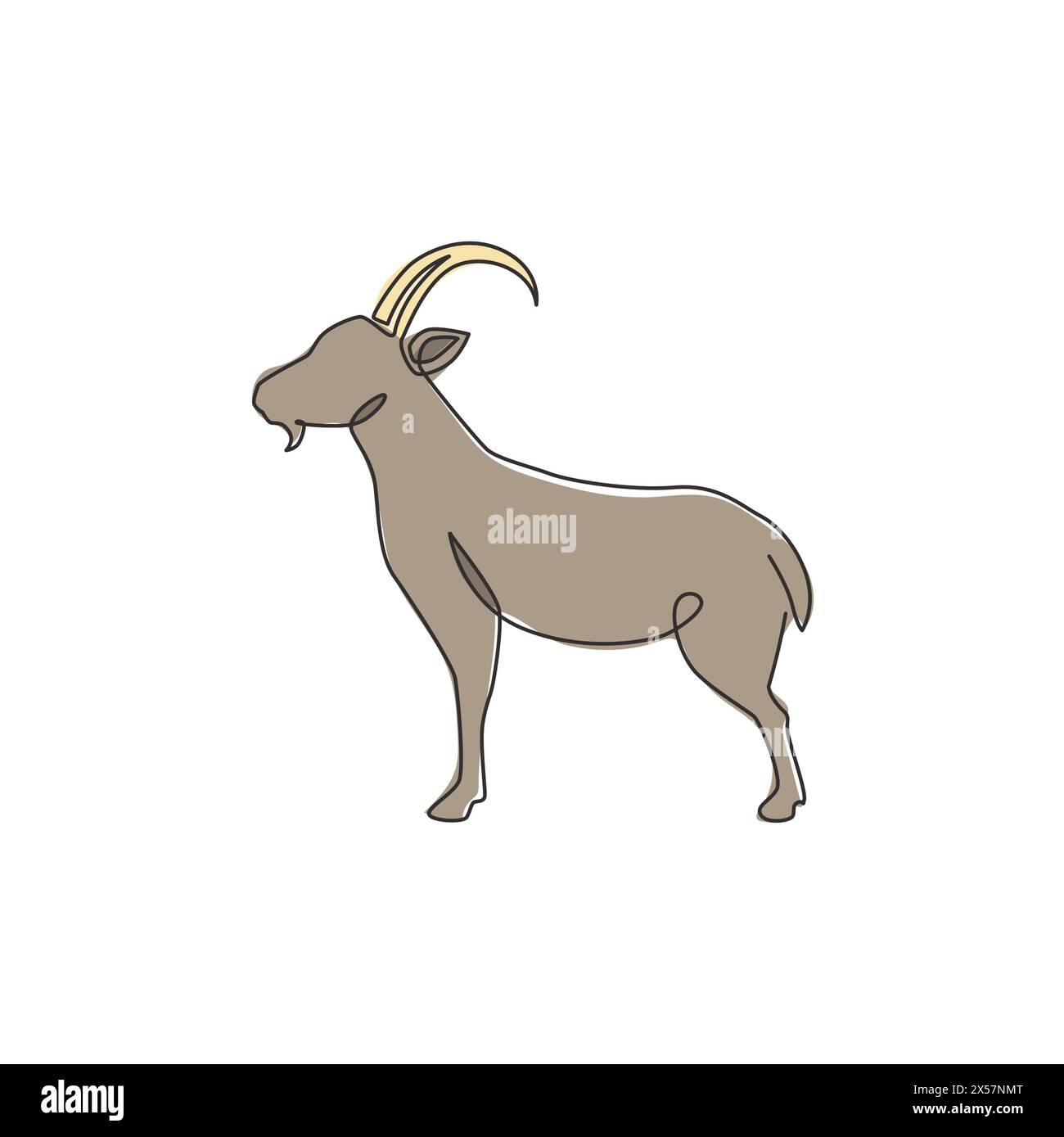 Single continuous line drawing of strong tough goat for business logo ...