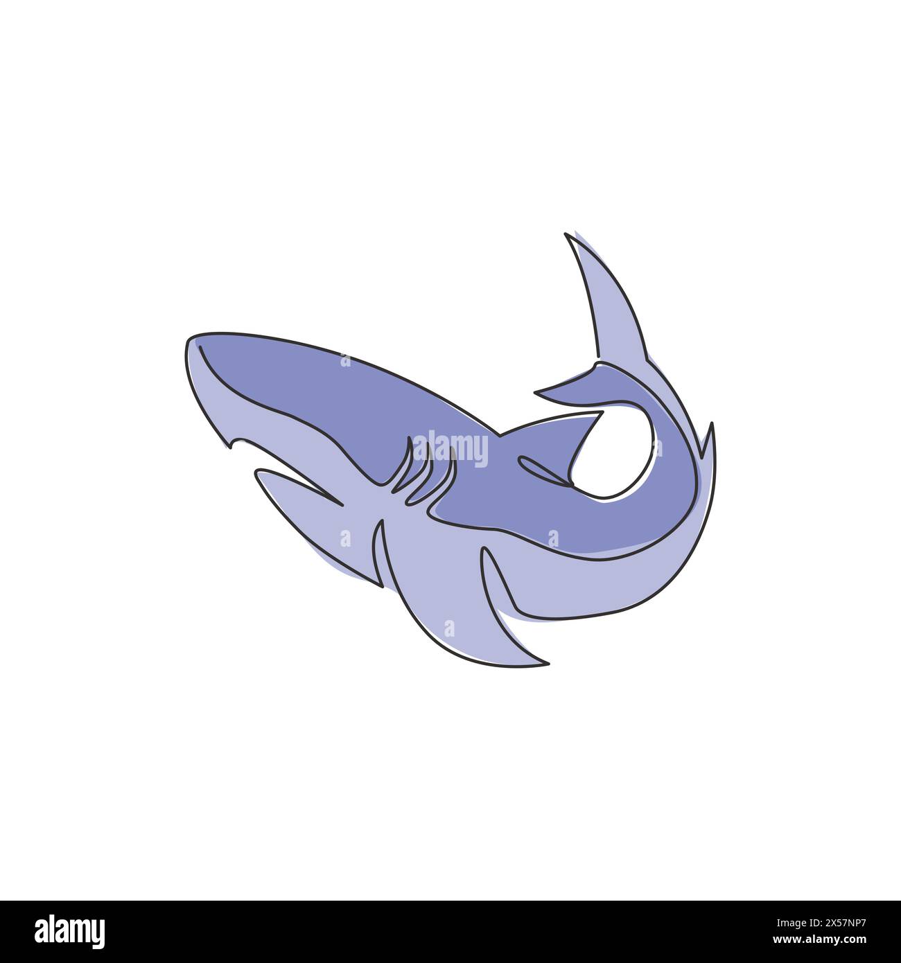 One continuous line drawing of shark sea fish predator for underwater ...