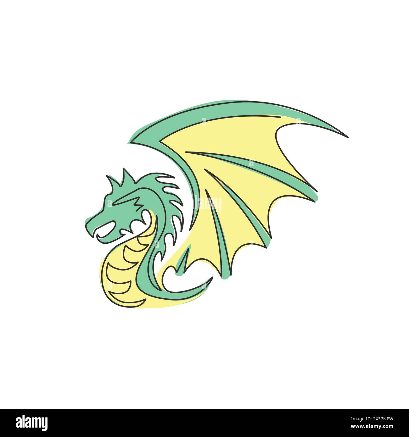 One single line drawing of scary beast dragon for china ancient museum ...