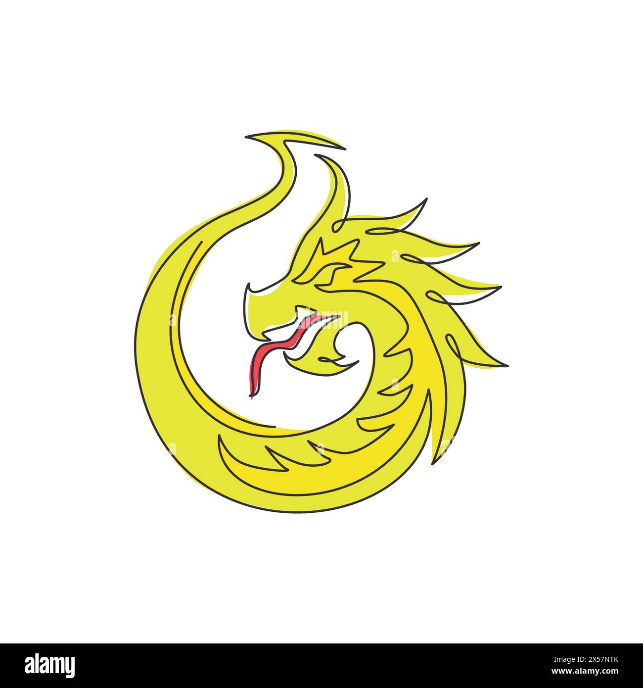 One single line drawing of scary beast dragon for china ancient museum ...