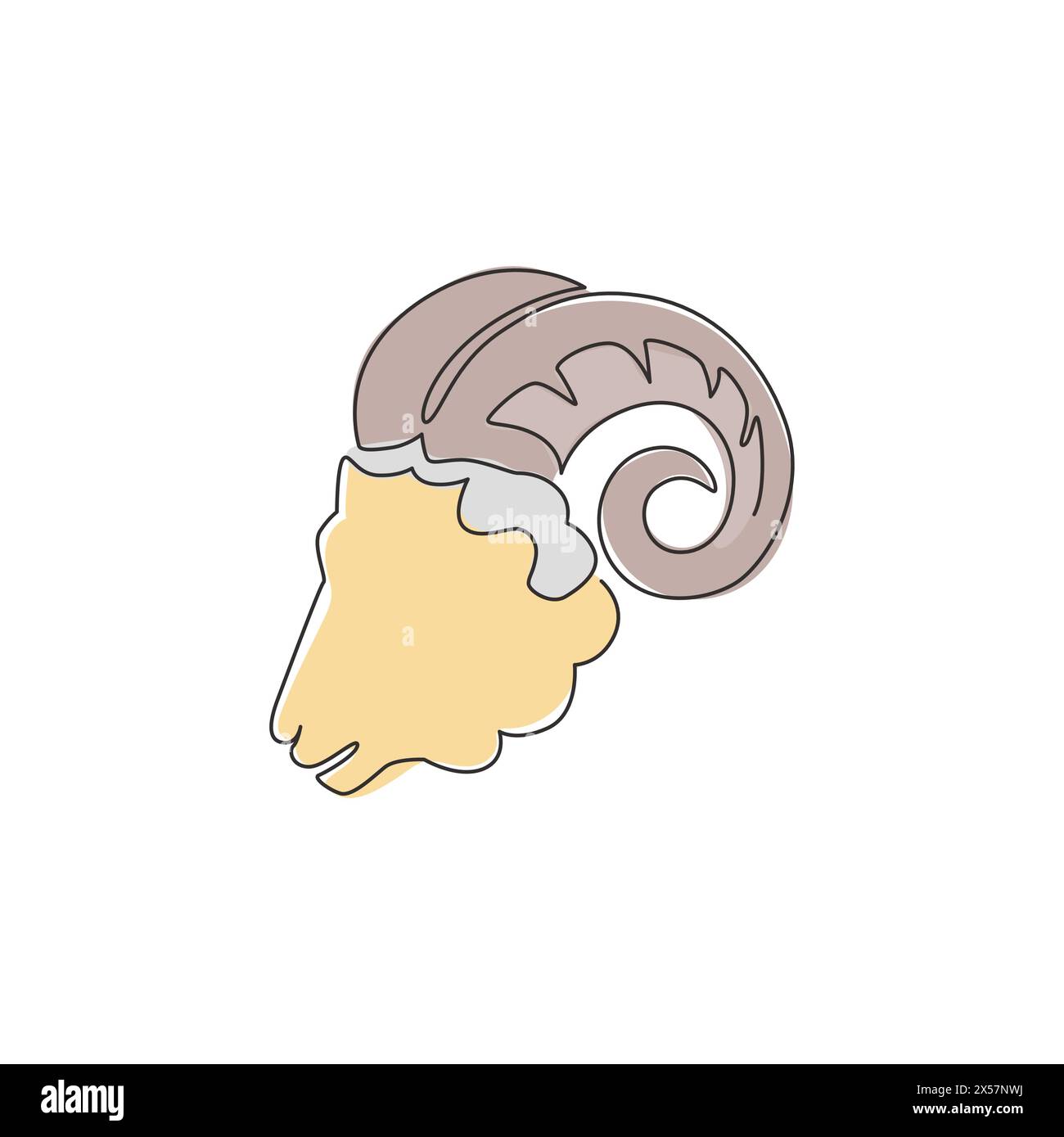 Single continuous line drawing of cute funny sheep head for business ...