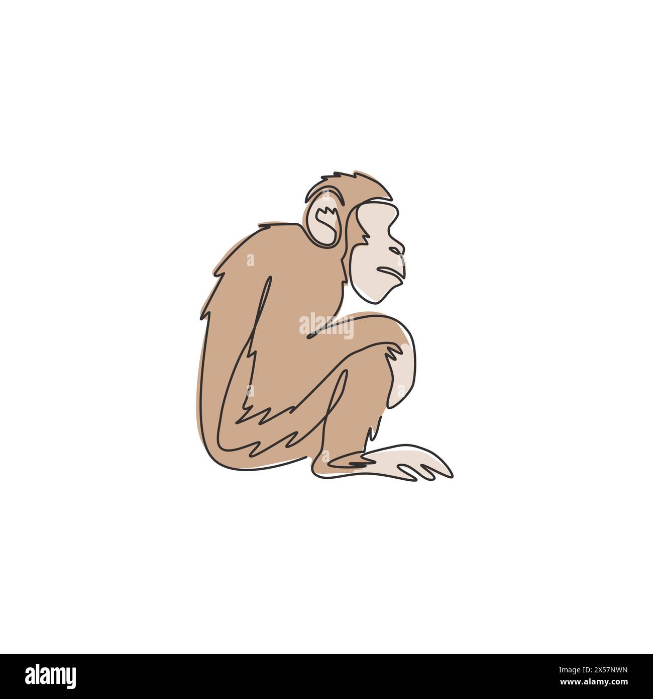 One single line drawing of cute sitting chimpanzee for company business ...