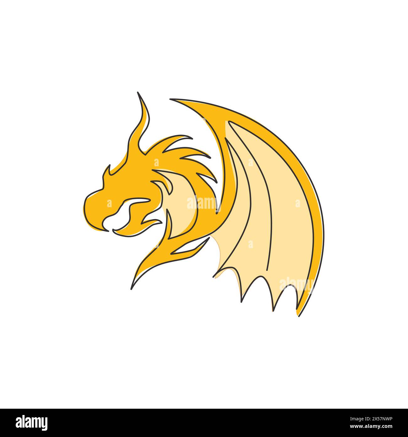 Single continuous line drawing of fictional monsters dragon for chinese ...