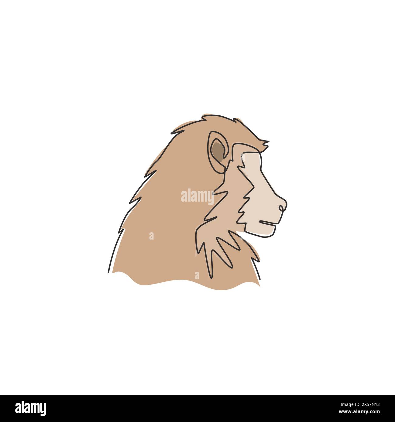 One continuous line drawing of baboon head for conservation jungle logo ...