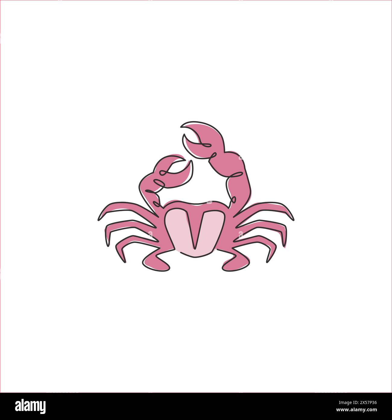 One single line drawing of cute little crab for logo identity. Healthy ...