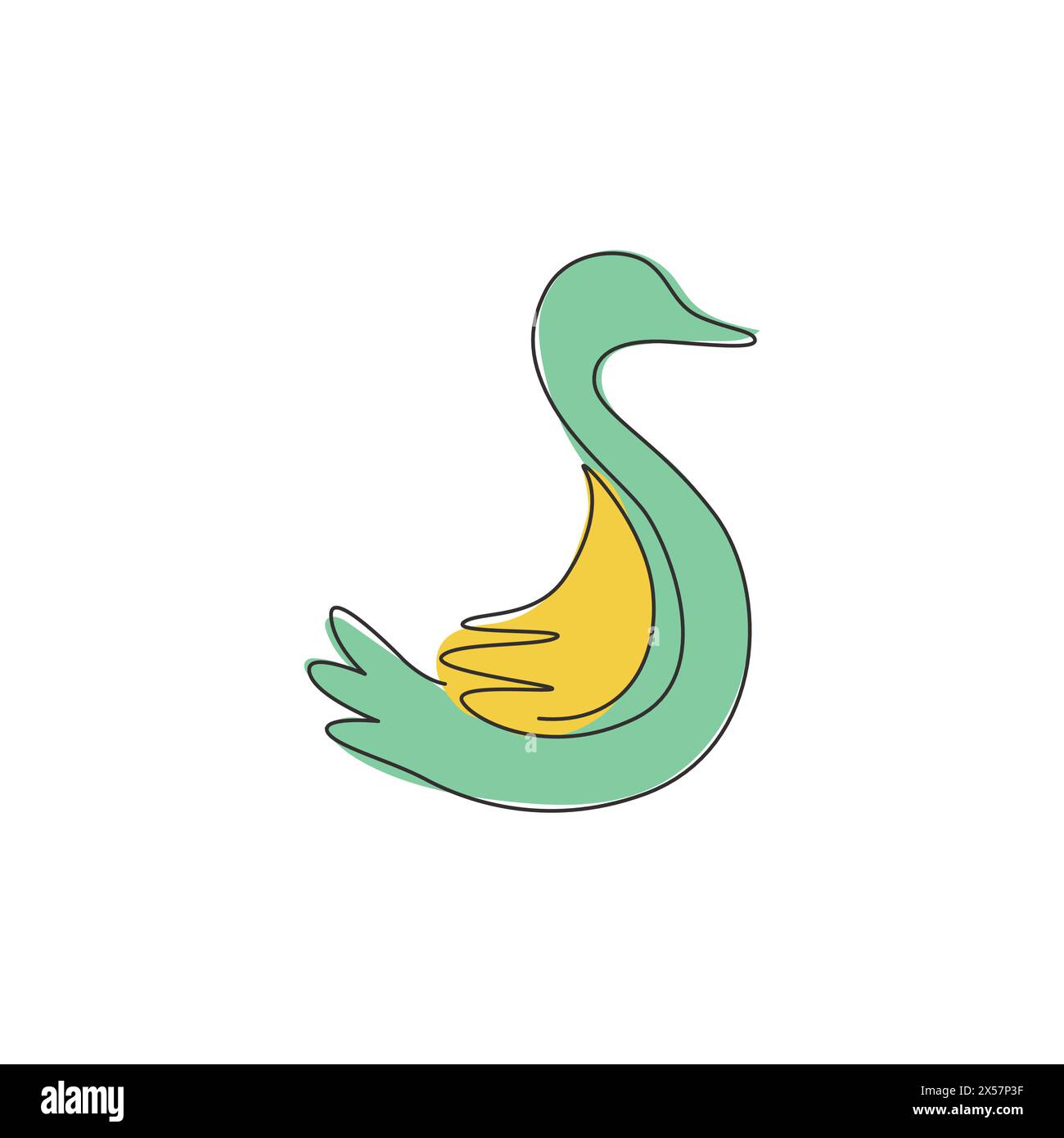 One single line drawing of cute funny white duck for company business ...