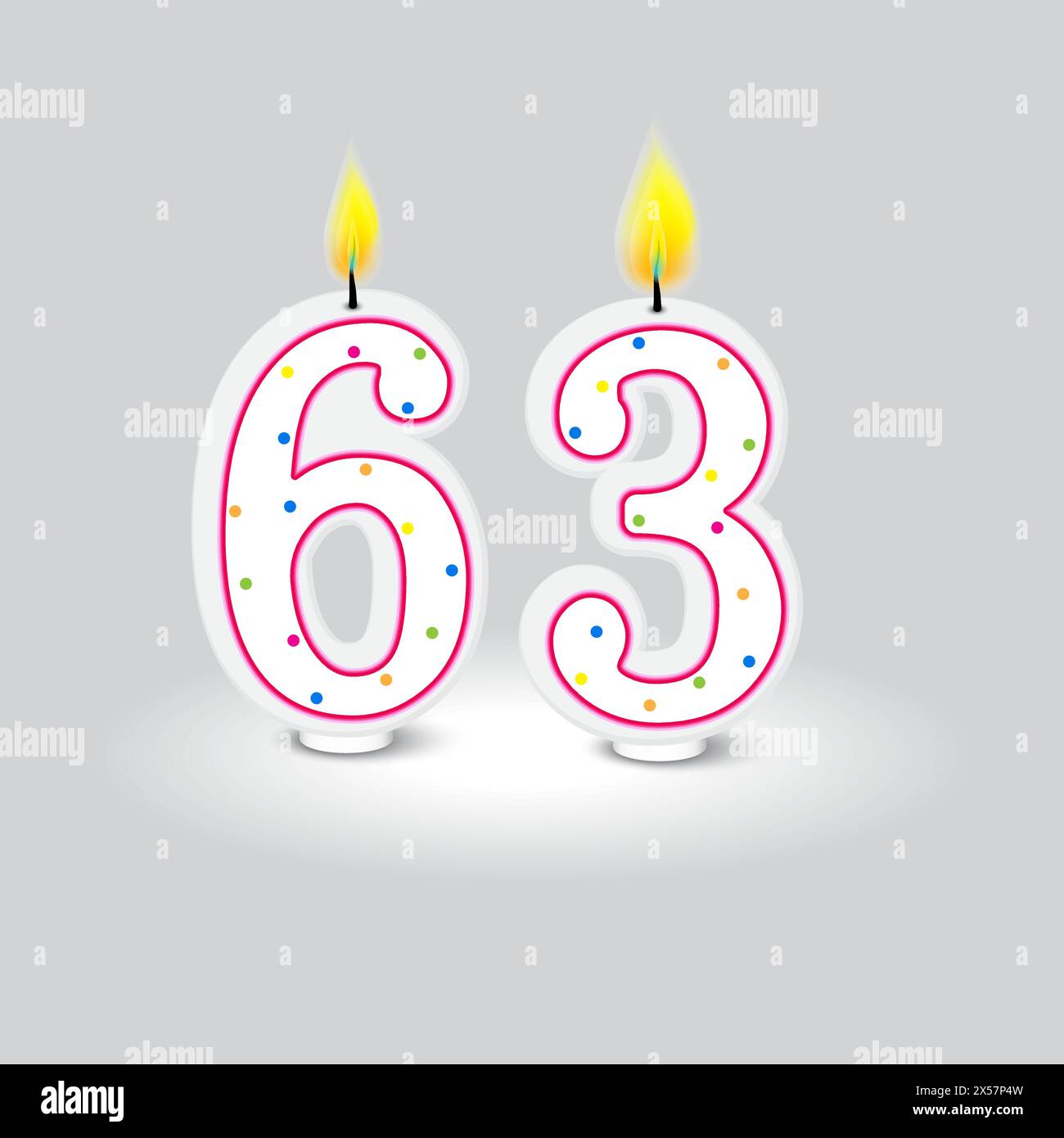 Birthday candle numbers 63. Gradient light top. Colorful dots. Vector ...