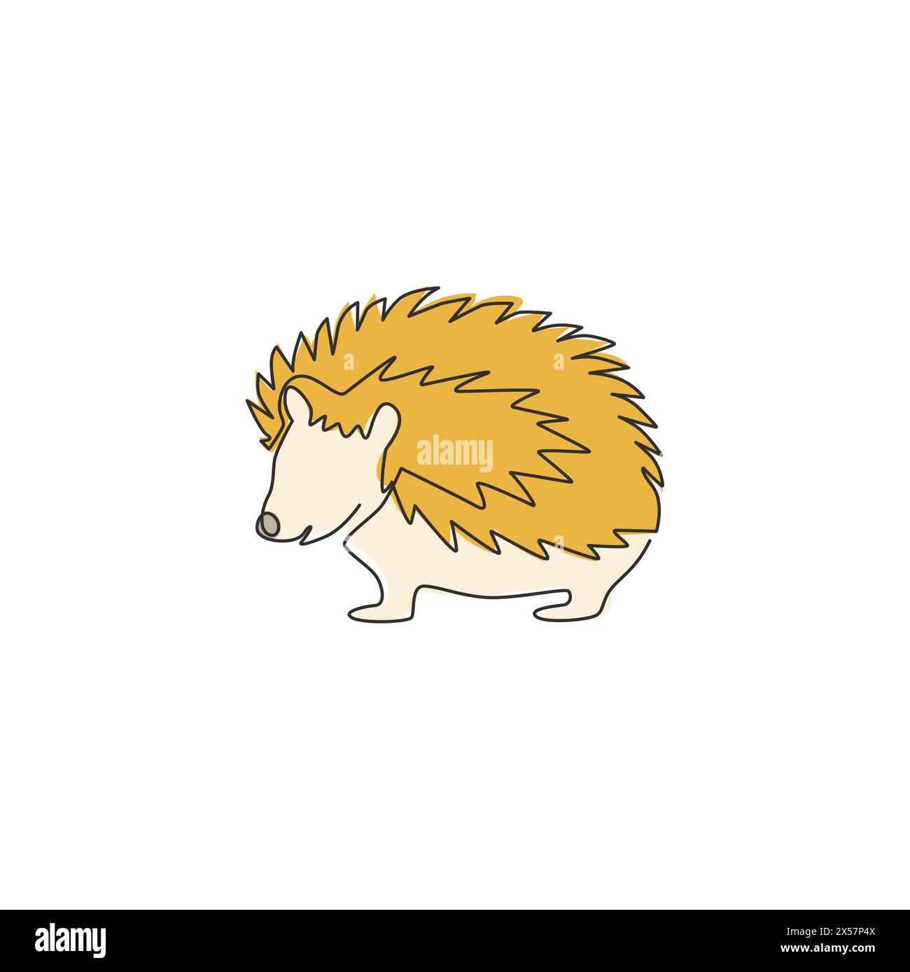 One continuous line drawing of cute little hedgehog for logo identity ...