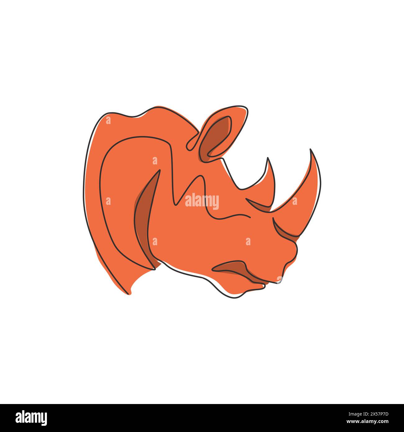One single line drawing of strong rhinoceros head for conservation ...