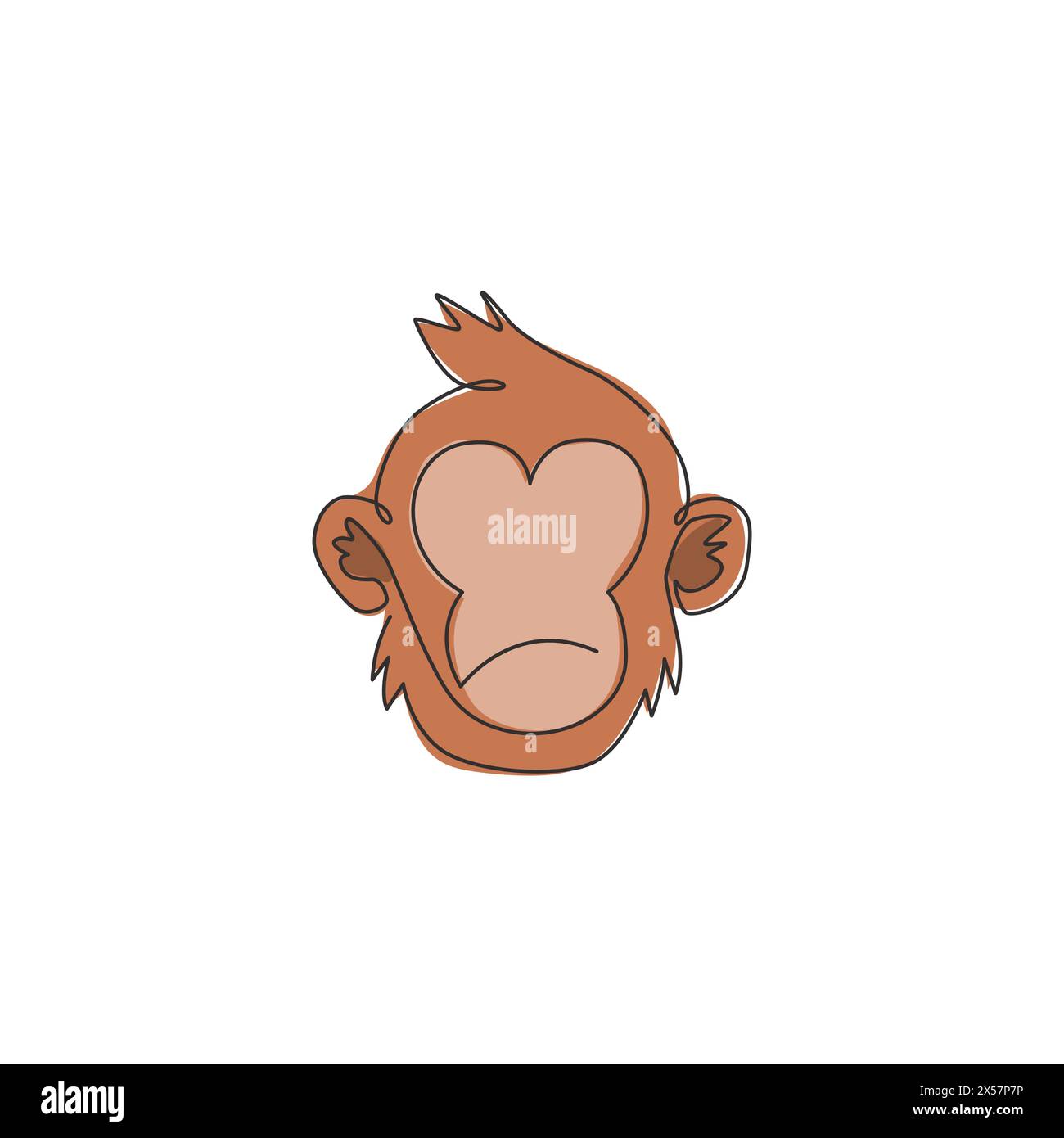 One single line drawing of cute thinking monkey head for company ...