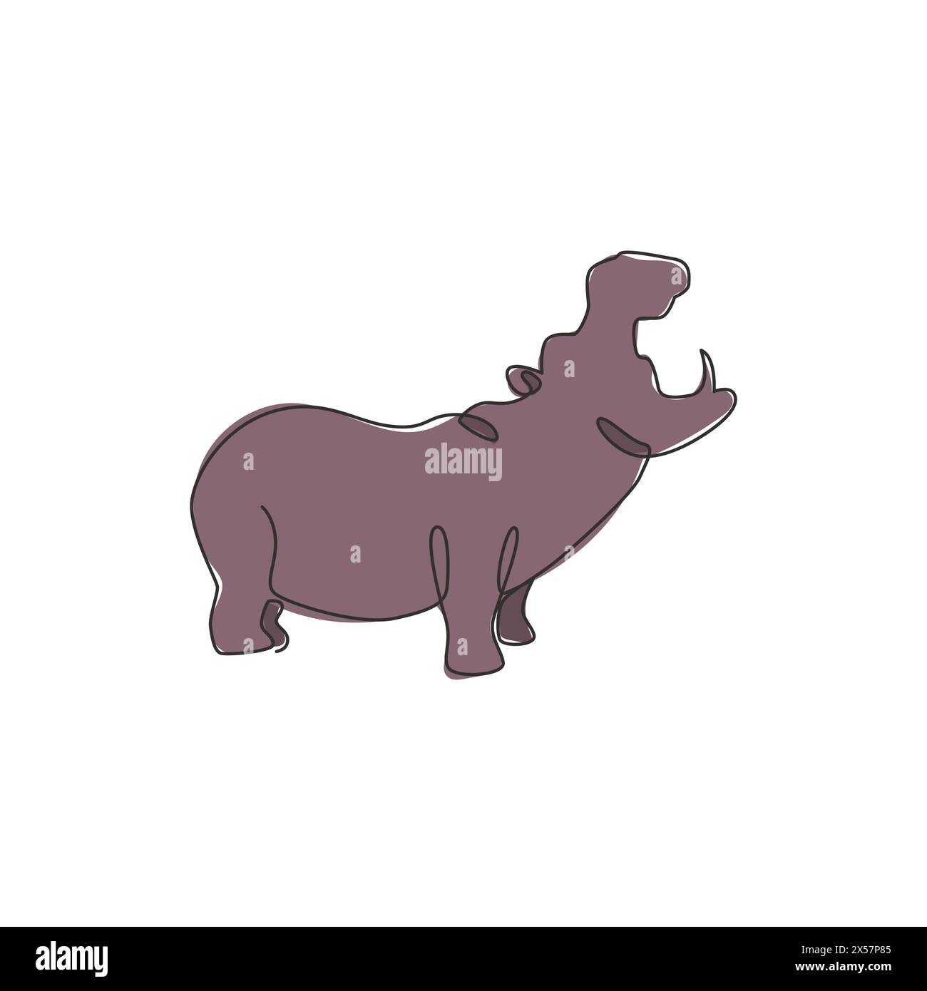 One continuous line drawing of big cute hippopotamus for company logo ...