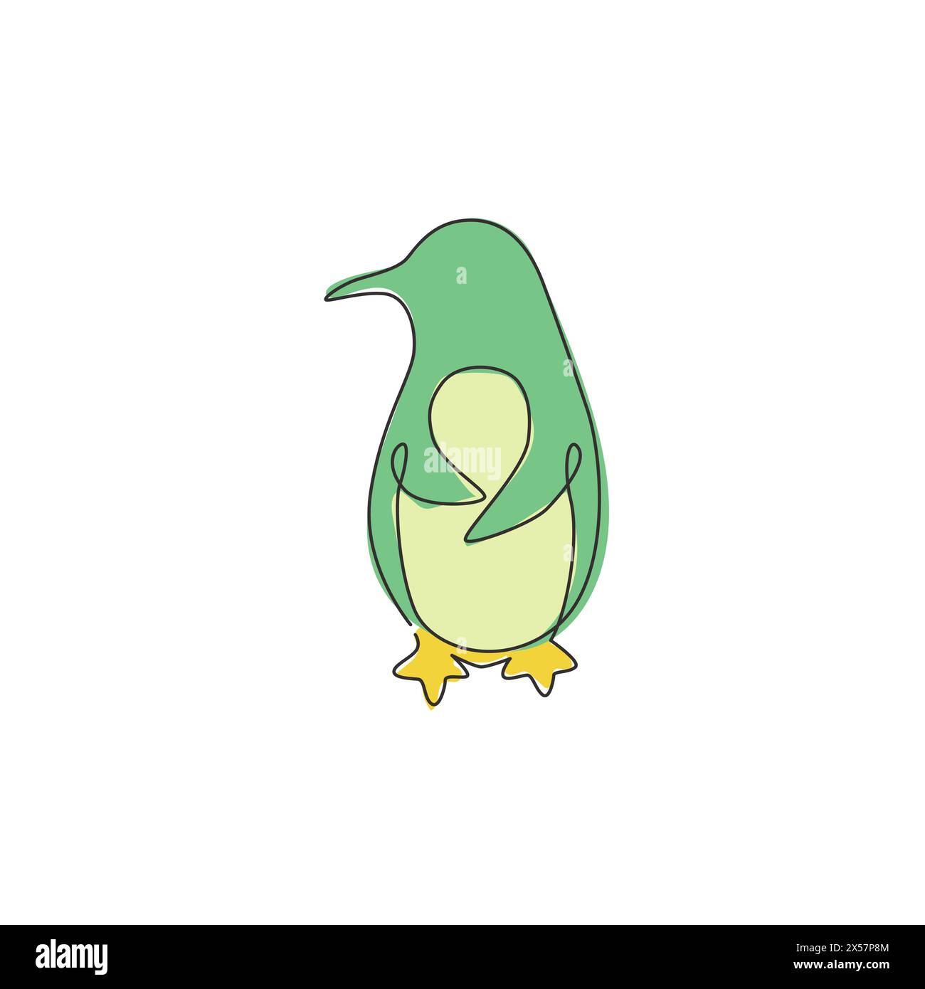 One single line drawing of fun cute penguin for company business logo ...