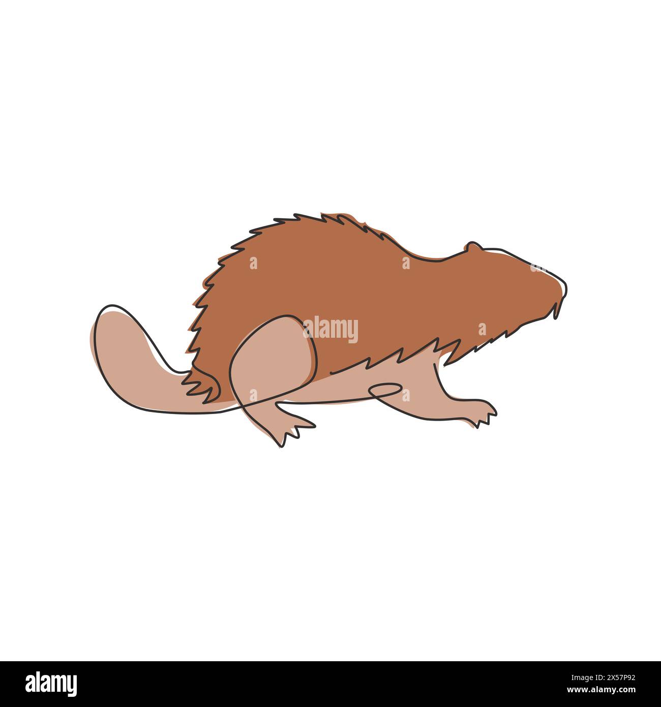 One single line drawing of funny beaver for logo identity. adorable ...