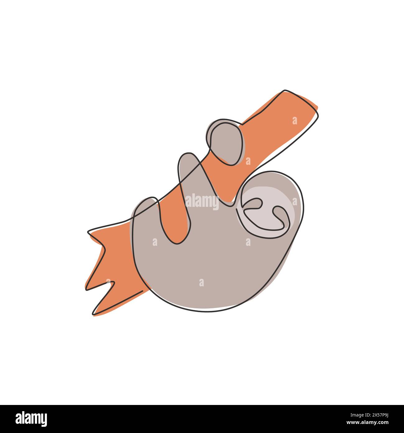 Single continuous line drawing of slow cute sloth hanging at limb tree ...