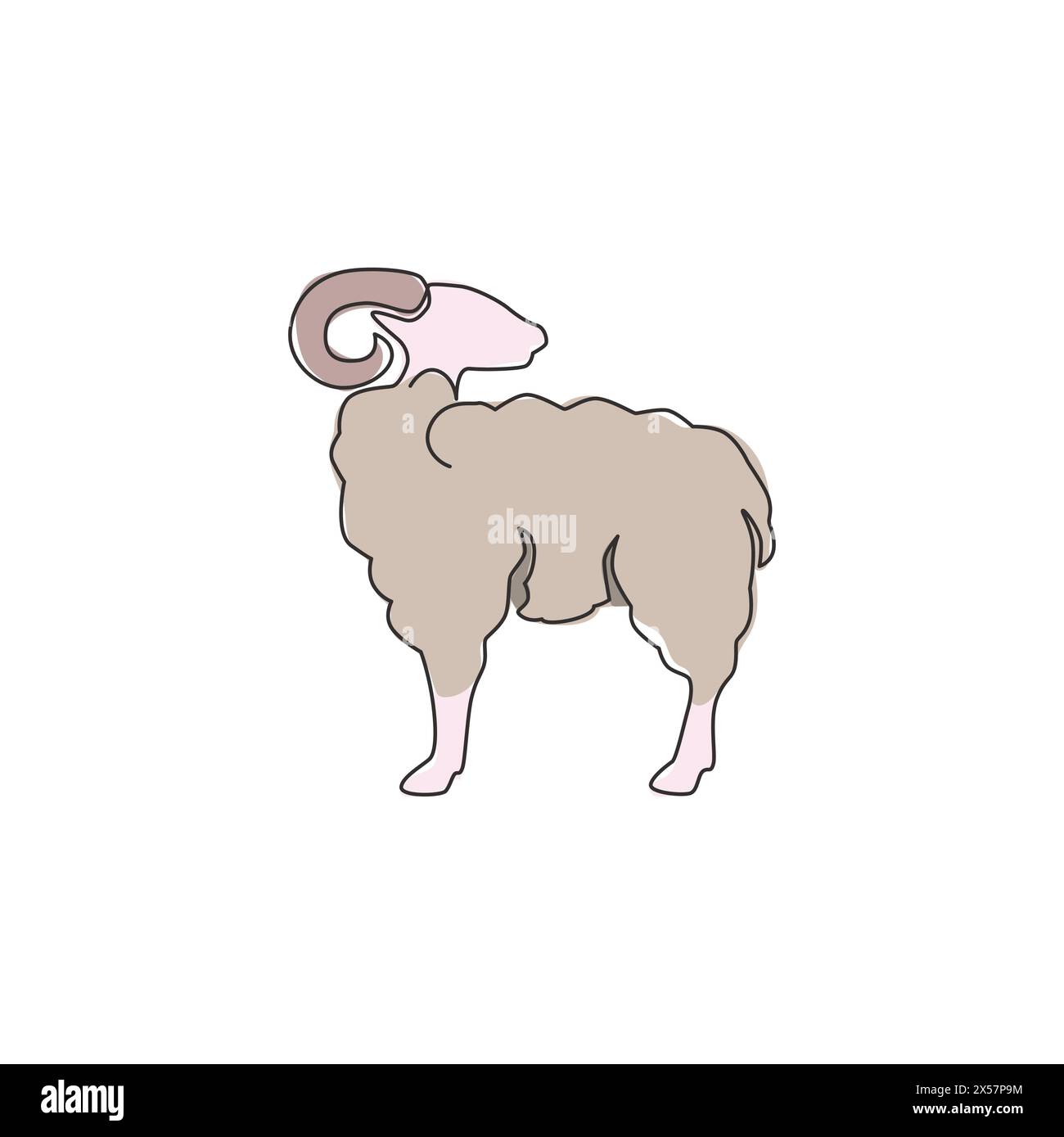 Single continuous line drawing of funny cute sheep for business logo ...