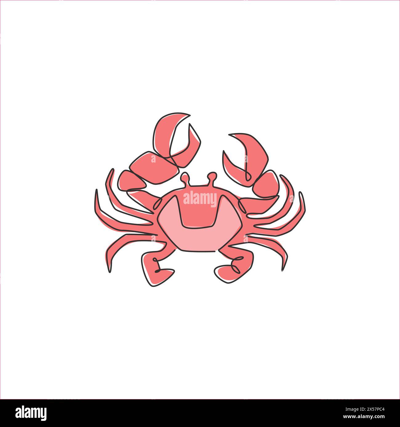 Single continuous line drawing of little crab with big claw for seafood ...
