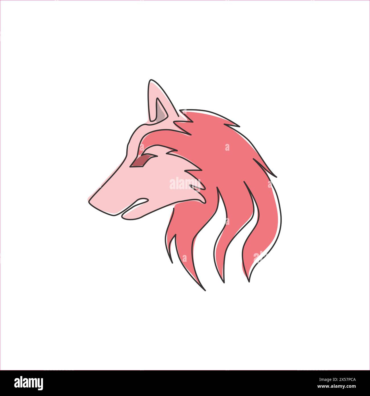 One single line drawing of dangerous wolf head for hunter club logo ...