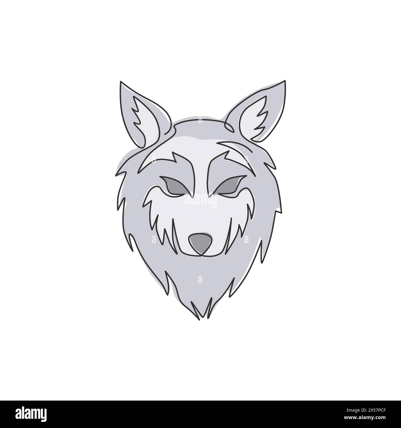 One single line drawing of dangerous wolf head for hunter club logo ...