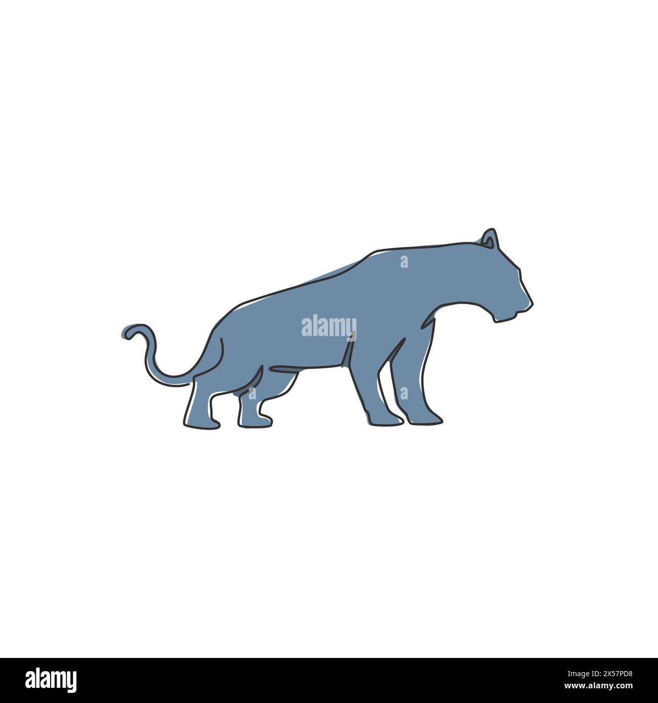 Single continuous line drawing of elegant leopard for hunter team logo ...
